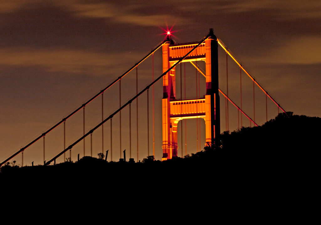 North Tower Golden Gate Bridge at Night - Digital Art Photos